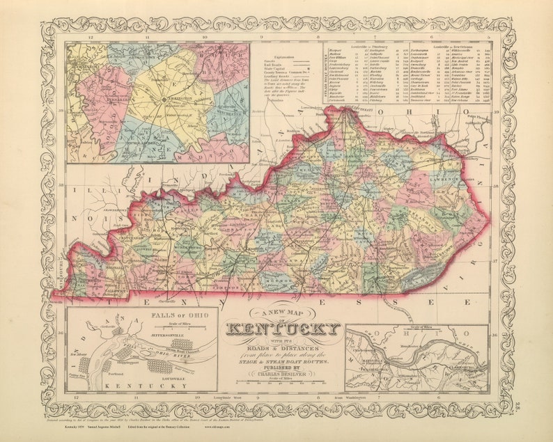 Kentucky 1859 State Map Mitchell Old Map Reprint - Etsy