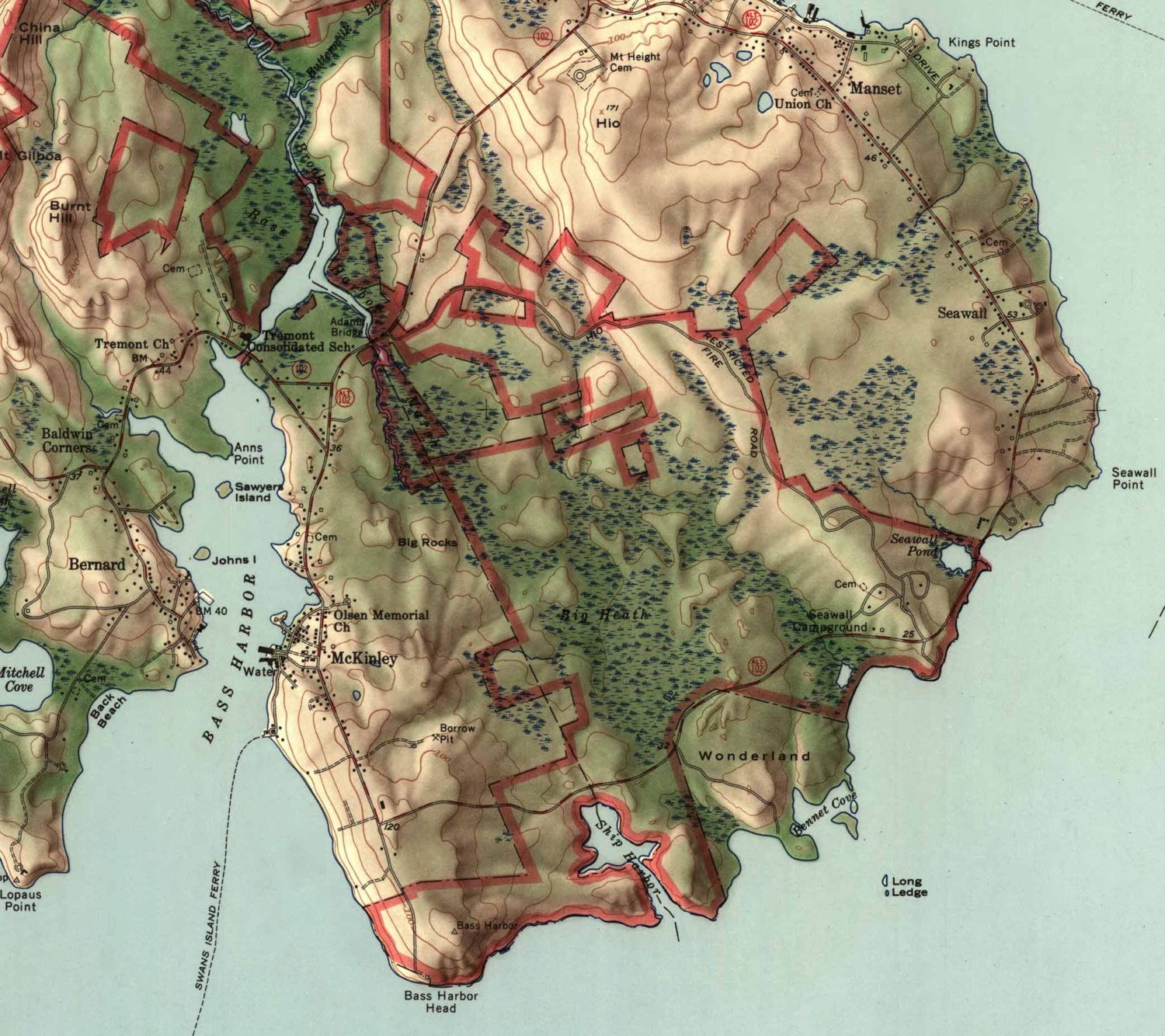 Parque Nacional Acadia 1960 Old Wall Map 3D Maine - Etsy México