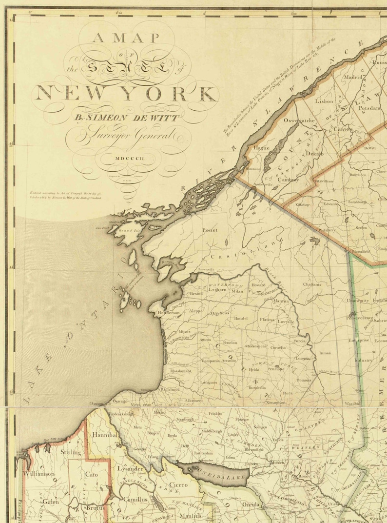 New York State 1802 Map Dewitt Reprint - Etsy