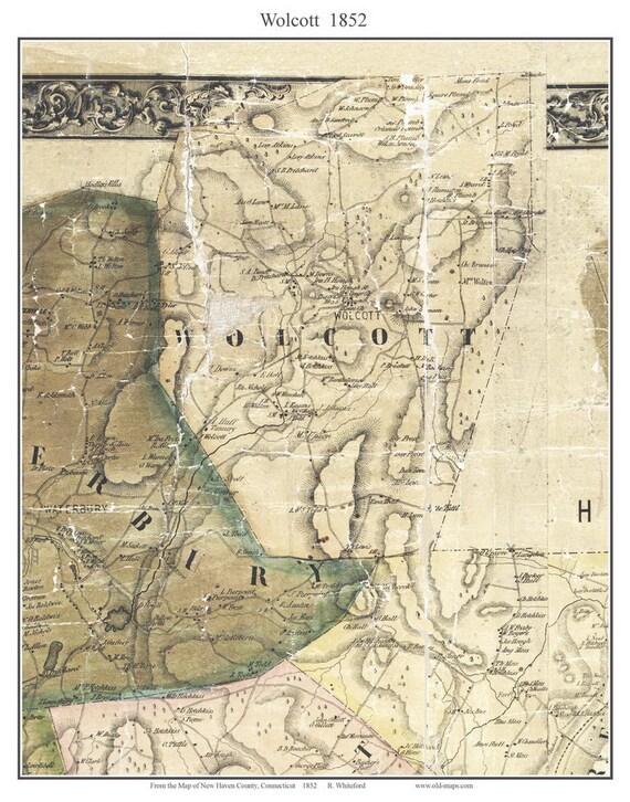 Wolcott 1852 Old Town Map with Homeowner Names Connecticut | Etsy