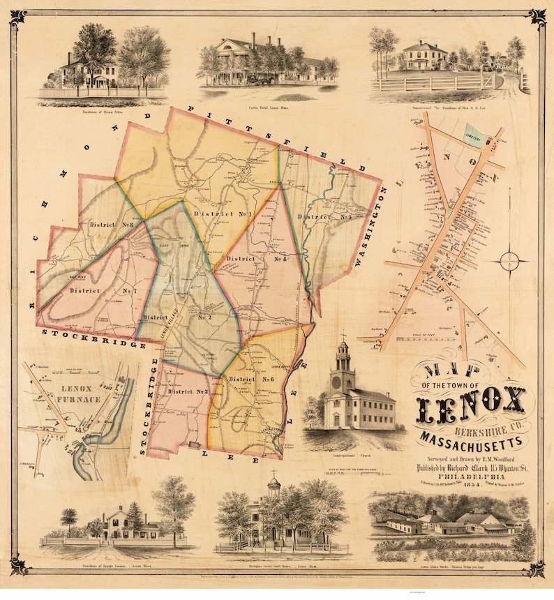 Lenox 1854 Old Town Map Homeowner Names genealogy - Etsy