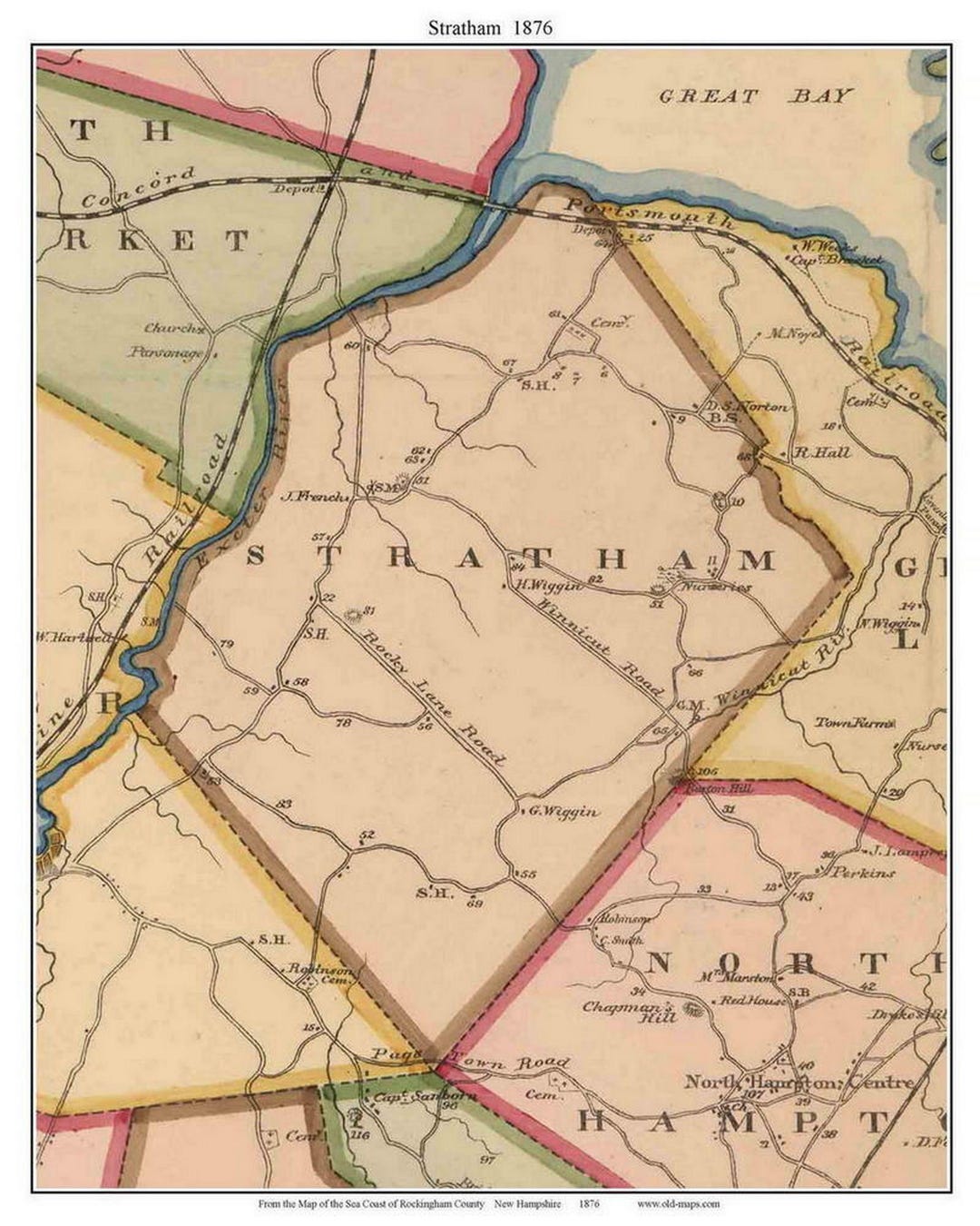 Stratham 1876 Old Town Map With Homeowner Names New Hampshire - Reprint ...