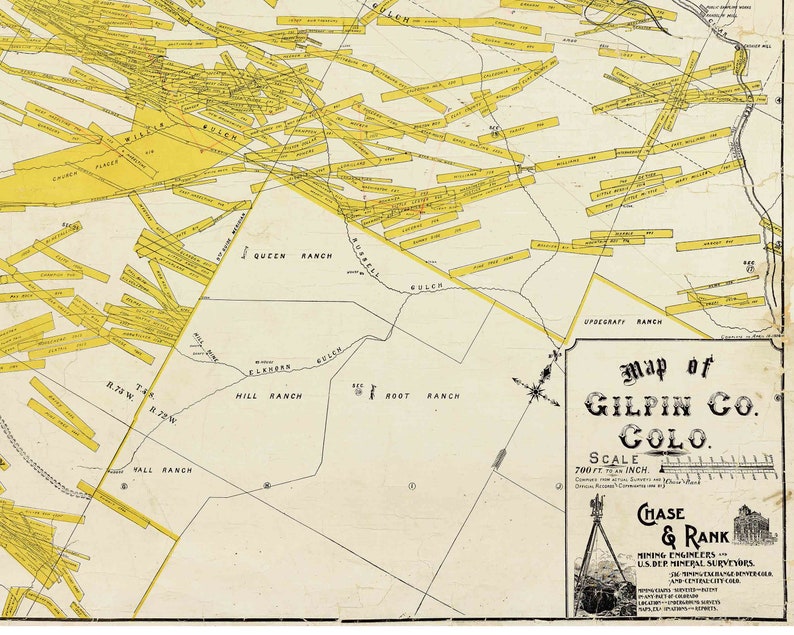 Gilpin County Colorado 1896 Old Wall Map Reprint With Mining - Etsy