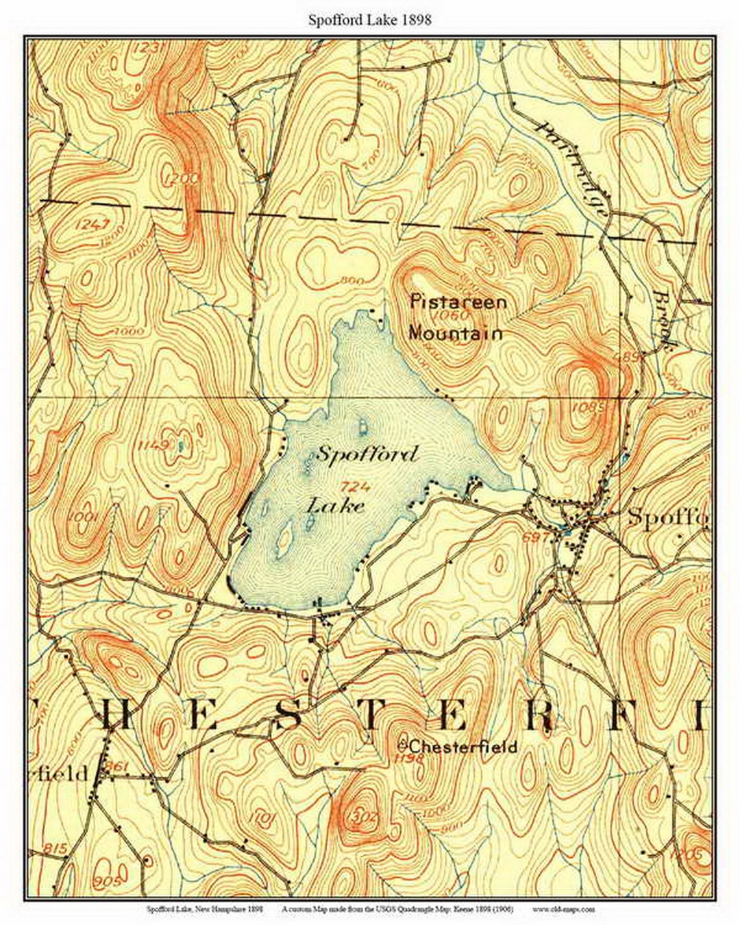 Spofford Lake - 1898 Old Topographic Map USGS Custom Reprint New ...