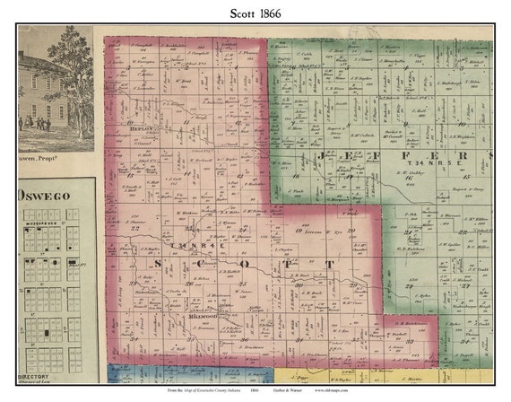 Scott 1866 Old Town Map with Homeowner Names Indiana Heplon | Etsy