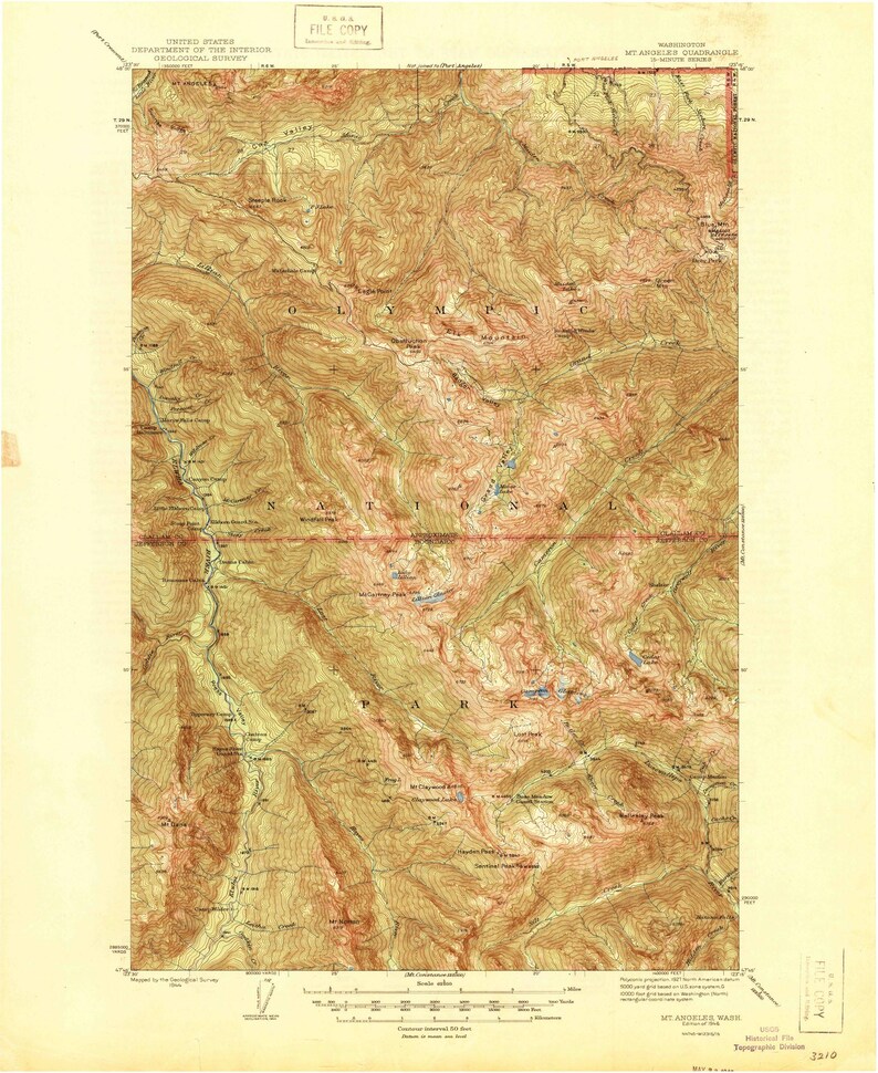 Mount Angeles 1946 (1946) Old Topo Map - Quad Reprint - 15x15 USGS ...