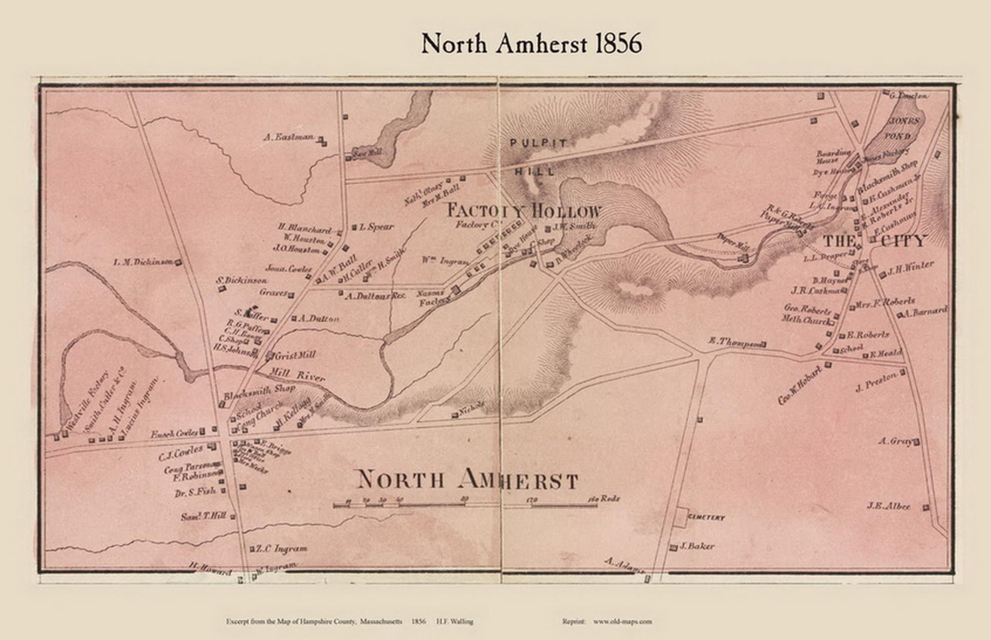 North Amherst 1857 Old Town Map With Homeowner Names - Etsy