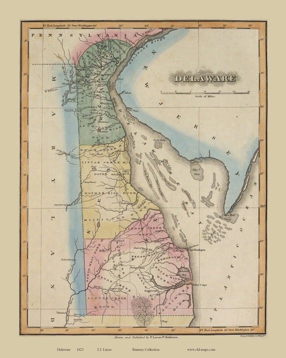 Delaware State Map 1823 Lucas Old Map Reprint | Etsy