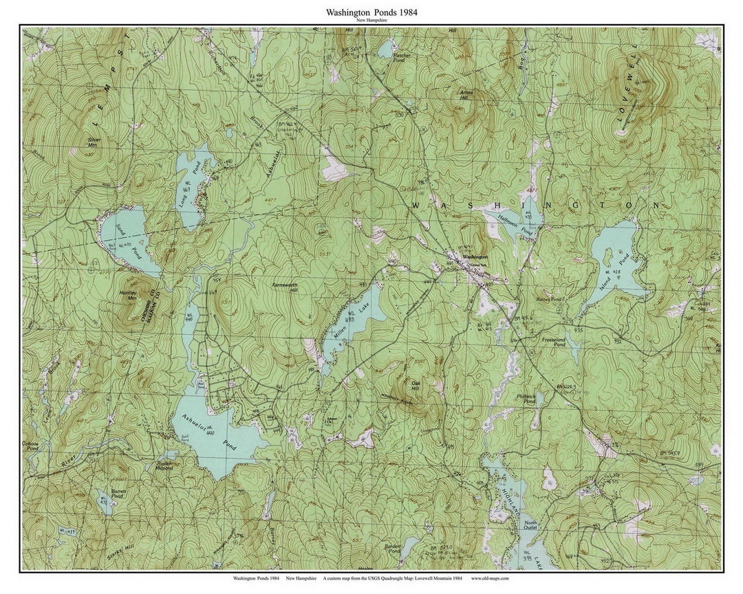 Washington Ponds 1984 Old Topographic Map Ashuelot Pond Sand Island ...