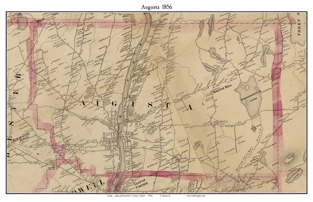 Augusta 1856 Old Town Map With Homeowner Names Maine - Reprint ...