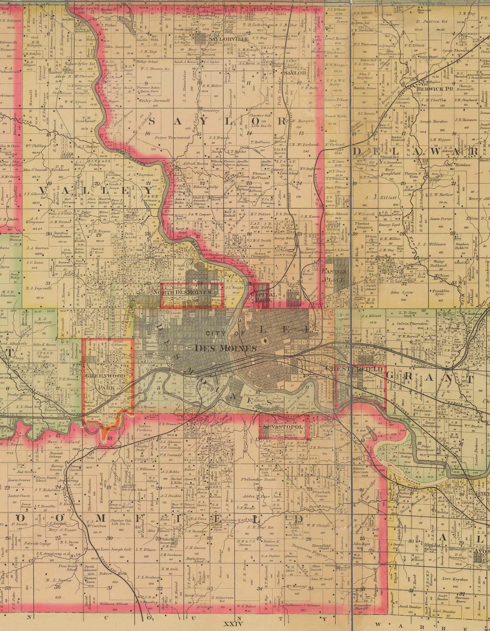 Polk County Iowa 1885 Old Wall Map With Landowner Names Farm - Etsy