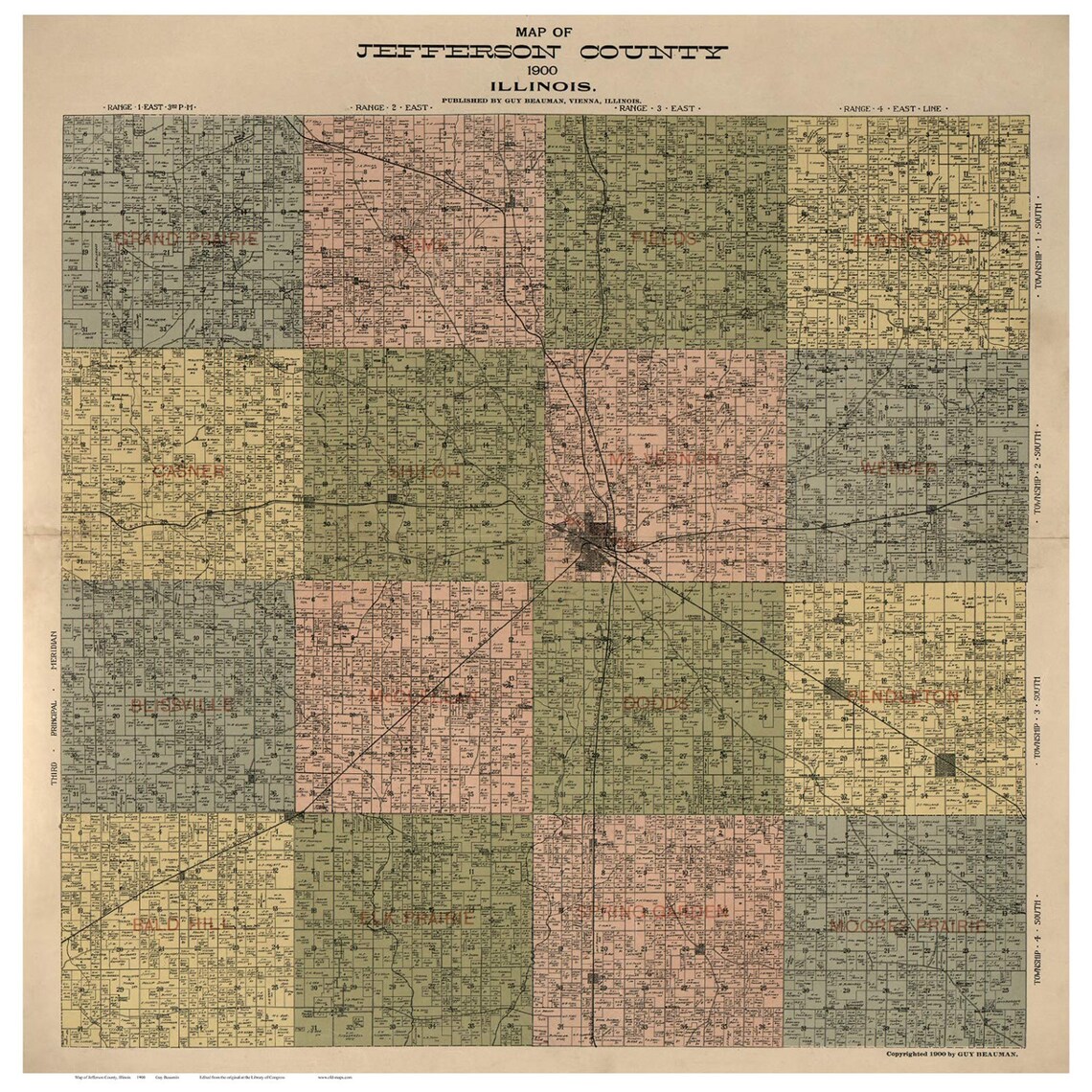 Jefferson County Illinois 1900 - Old Wall Map Reprint With Landowner ...