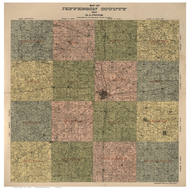 Jefferson County Illinois 1900 - Old Wall Map Reprint With Landowner ...