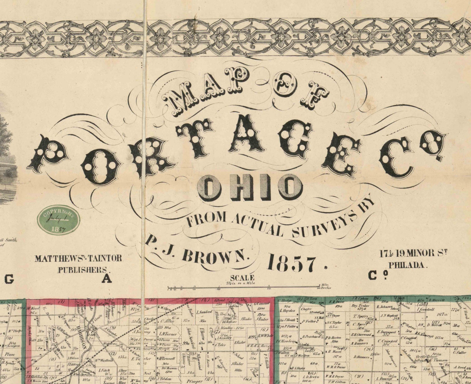 Portage County Ohio 1857 - Old Wall Map Reprint With Homeowner Names ...