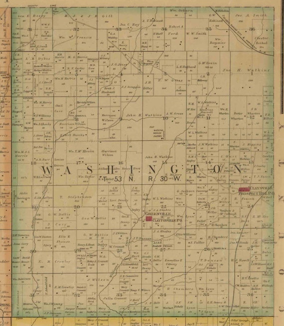 Old Clay County Missouri Map Kansas City Missouri Vintage Antique Map