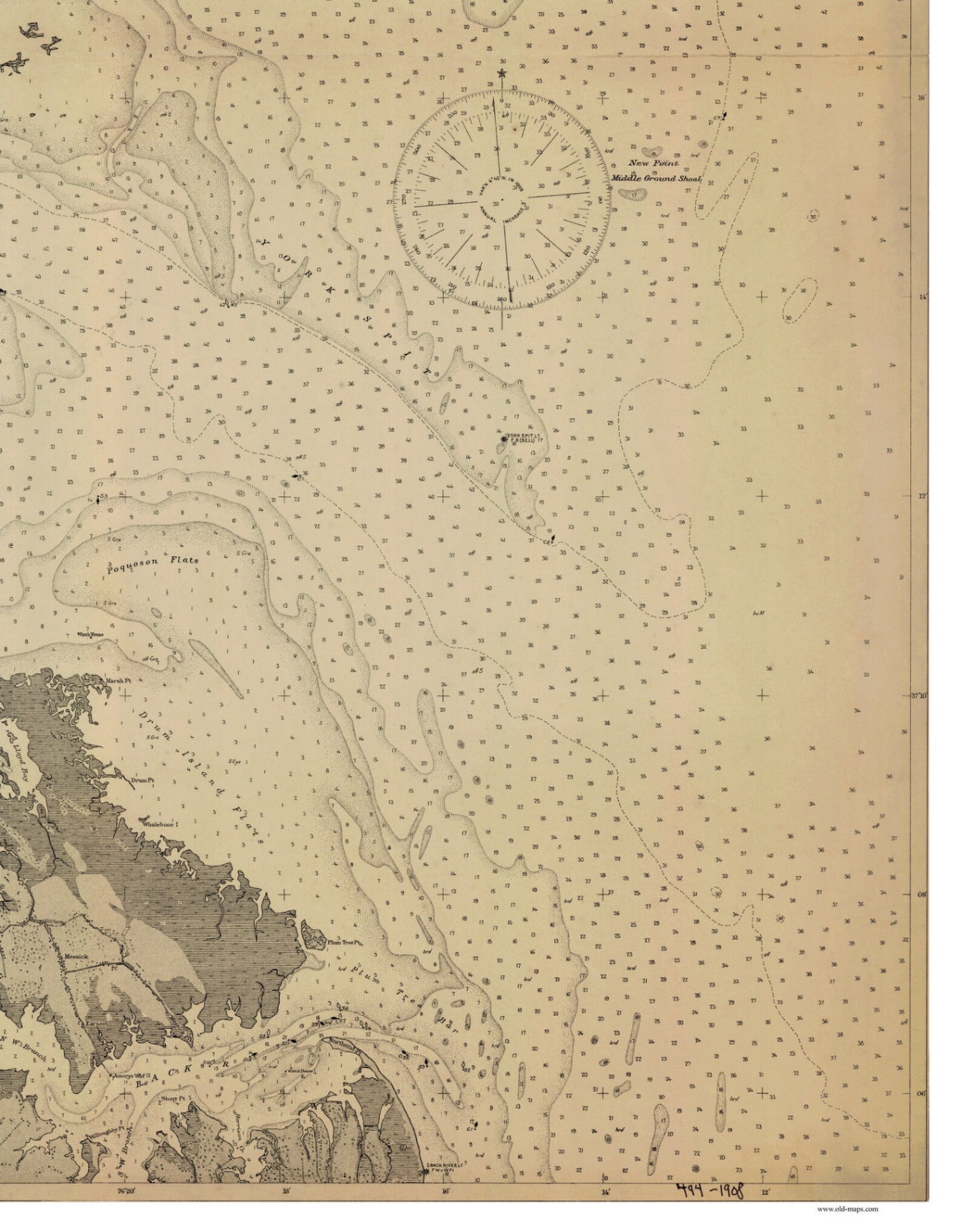 York River Entrance to Yorktown - 1908 Nautical Map - Chesapeake Bay ...