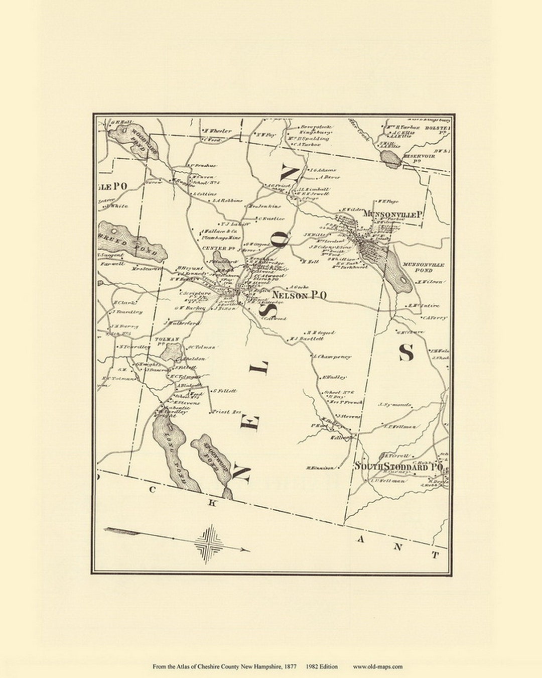 Nelson 1877 Old Town Map With Homeowner Names New Hampshire - Genealogy ...