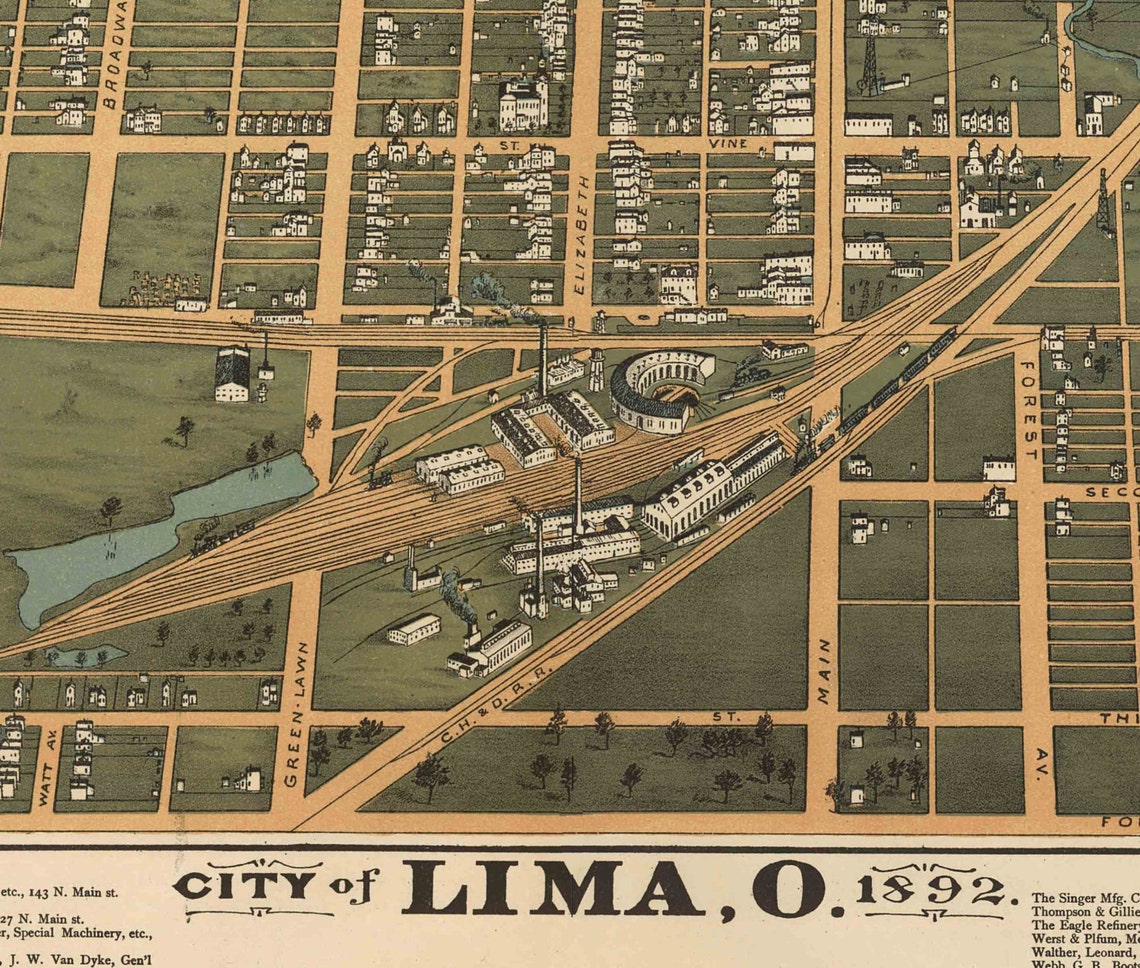 Lima Ohio 1892 Birds Eye View Reprint - Etsy