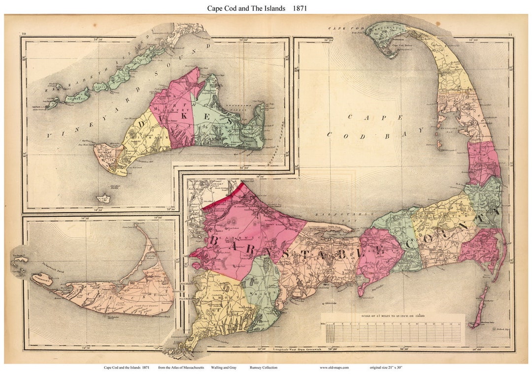 Cape Cod & the Islands - 1871 - Old Map Walling and Gray Atlas - Map ...