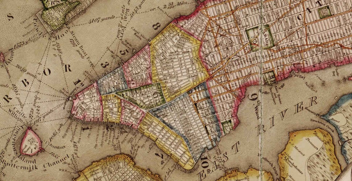New York City & Surrounding Country 1821 Map by Randel Manhattan ...