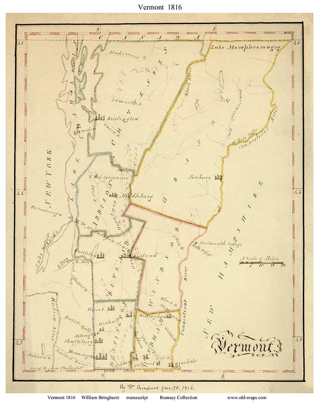 Vermont 1816 State Map - Bringhurst Reprint - Etsy