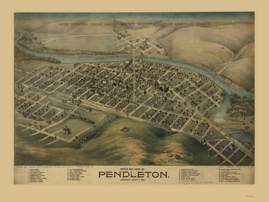 Pendleton 1890x - Oregon Birds Eye View Reprint - Etsy