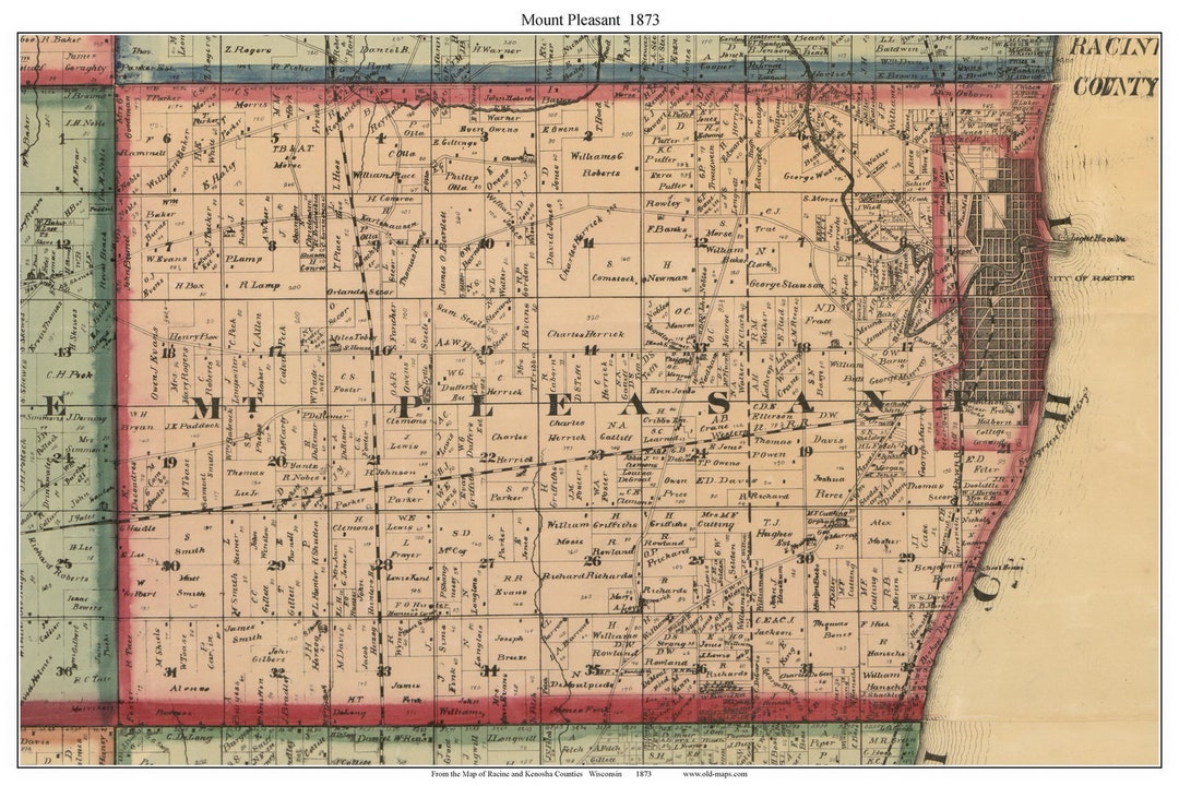 Mount Pleasant 1873 - Old Town Map With Homeowner Names - Racine City ...