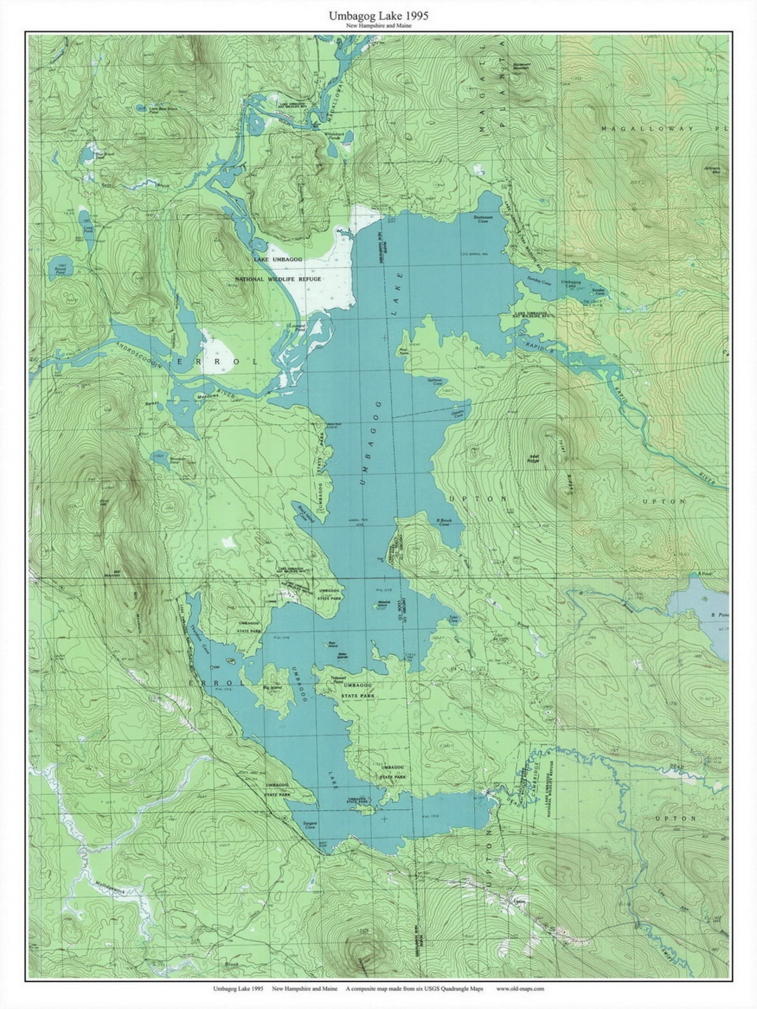 Umbagog Lake 1995 Old Topographic Map Errol Upton USGS Custom Composite ...