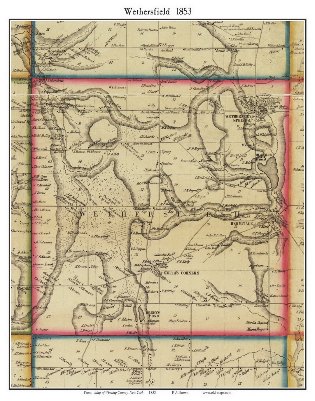 Wethersfield 1853 Old Town Map With Homeowner Names New York Reprint ...