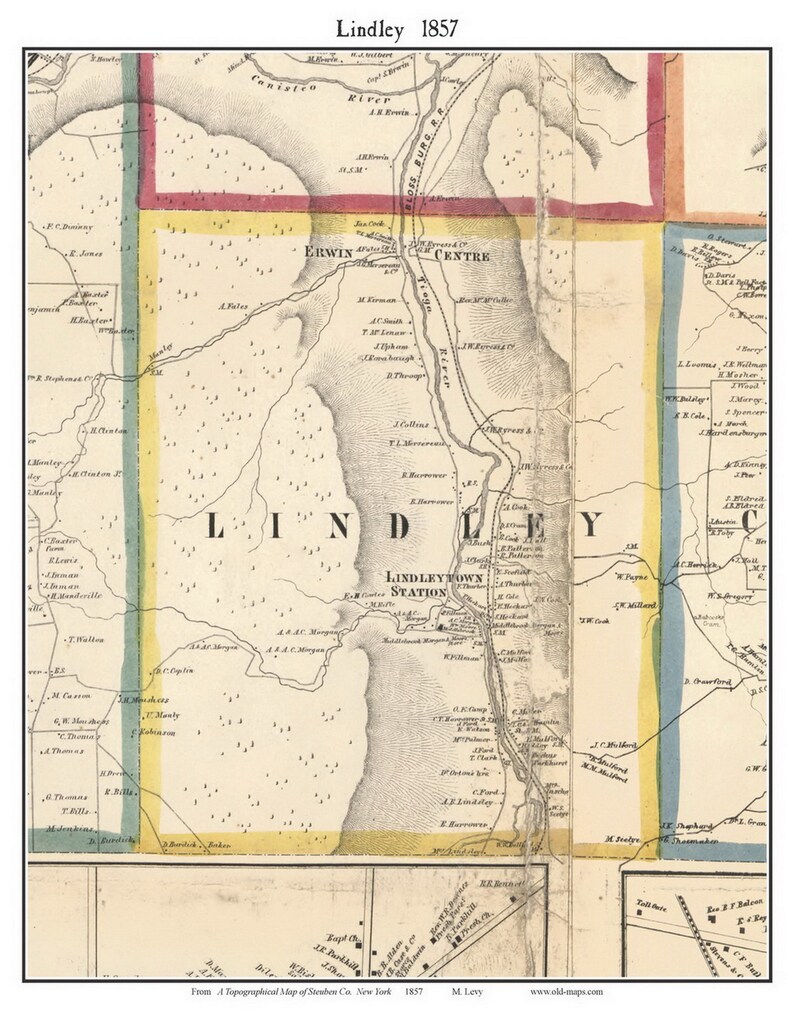 Lindley 1857 Old Town Map With Homeowner Names New York | Etsy