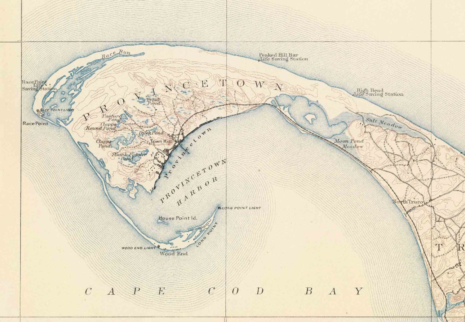 Cape Cod 1890 USGS Old Topographic Map WIDE Custom Composite - Etsy
