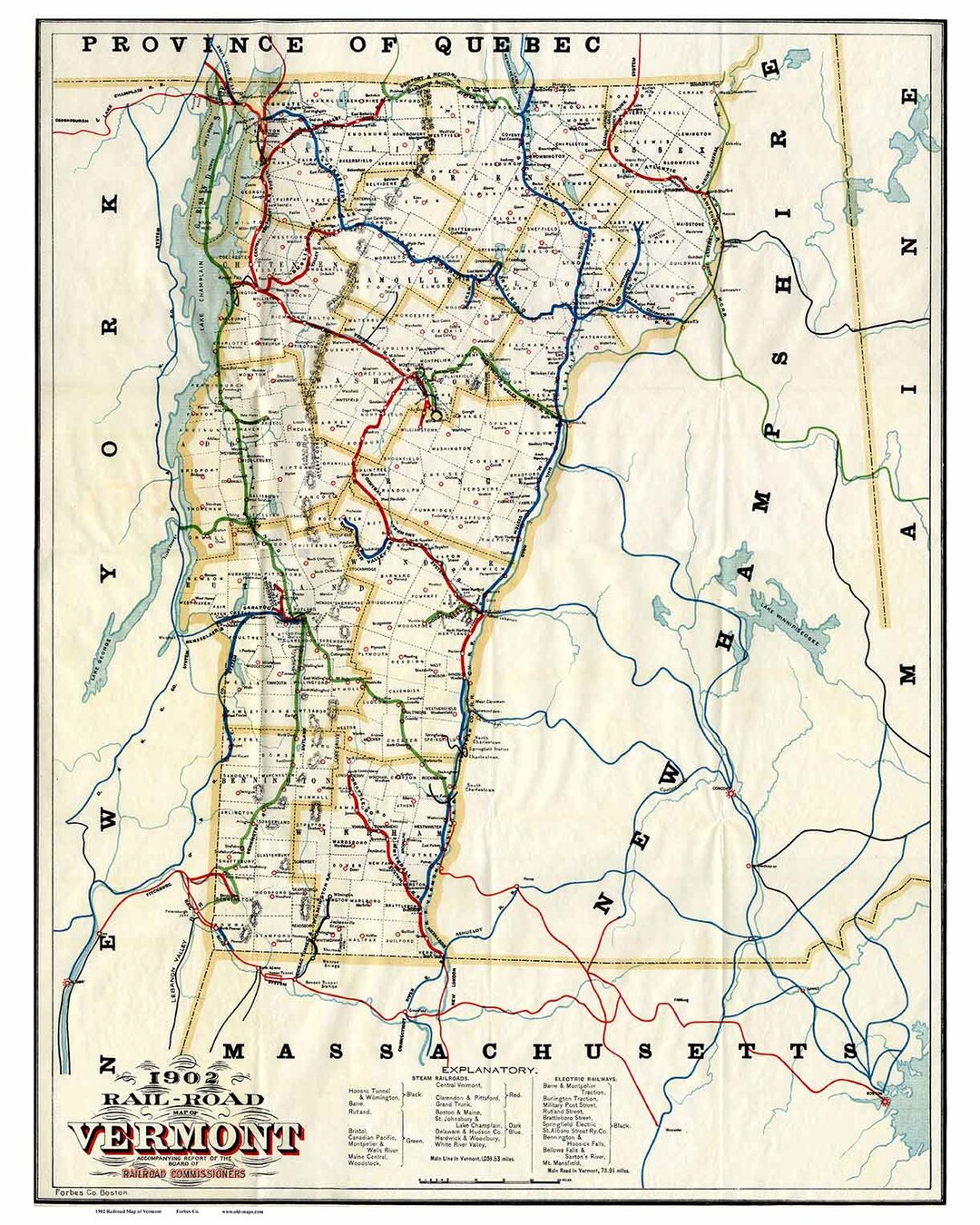 Vermont 1902 State Map - Railways Railroads Reprint - Etsy