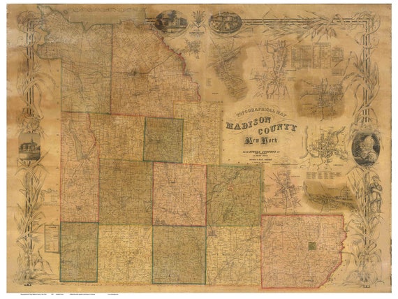 Madison County New York 1853 Old Wall Map Reprint with | Etsy