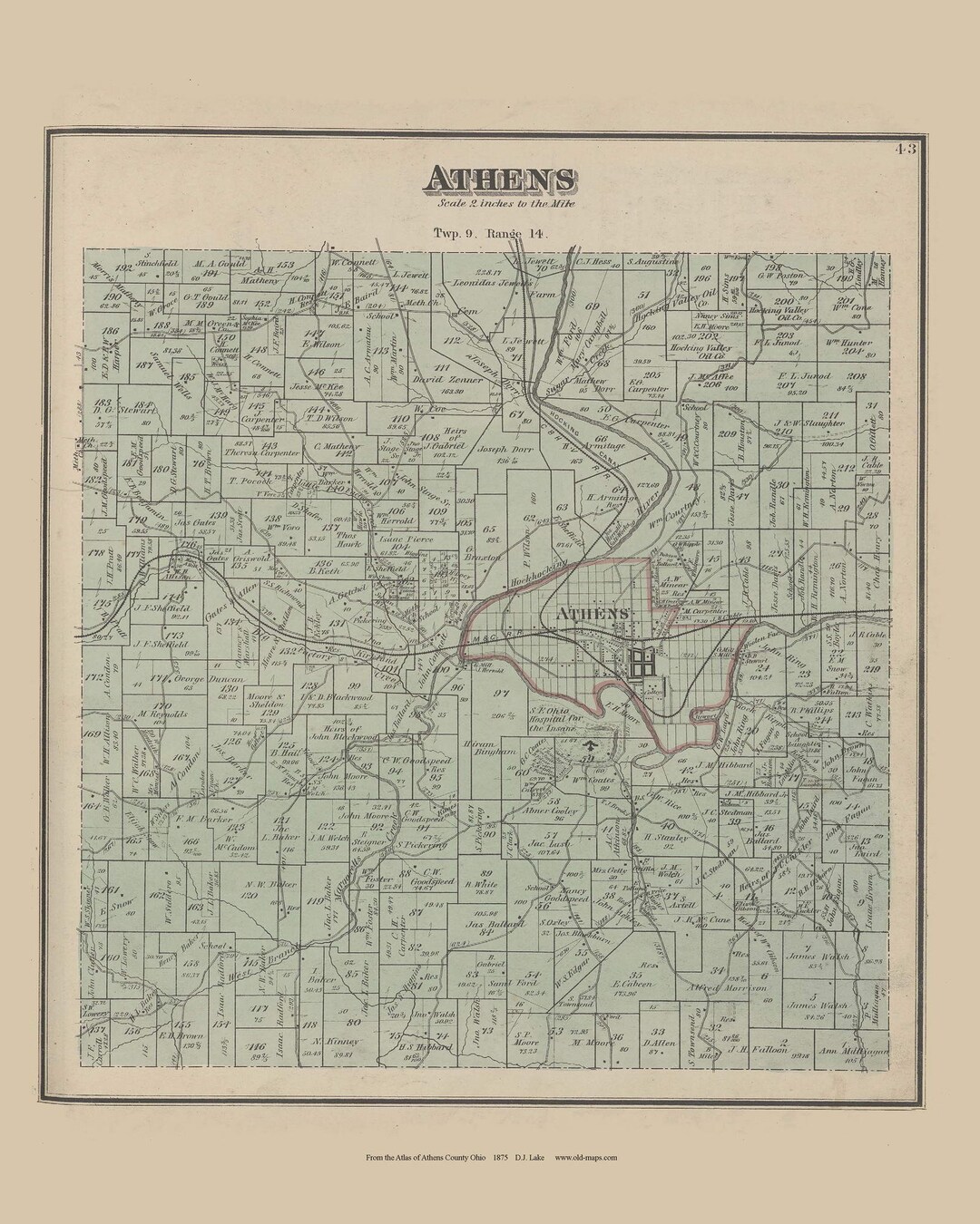 Athens 1875 - Old Town Map Reprint - Athens County, Ohio - Homeowner ...