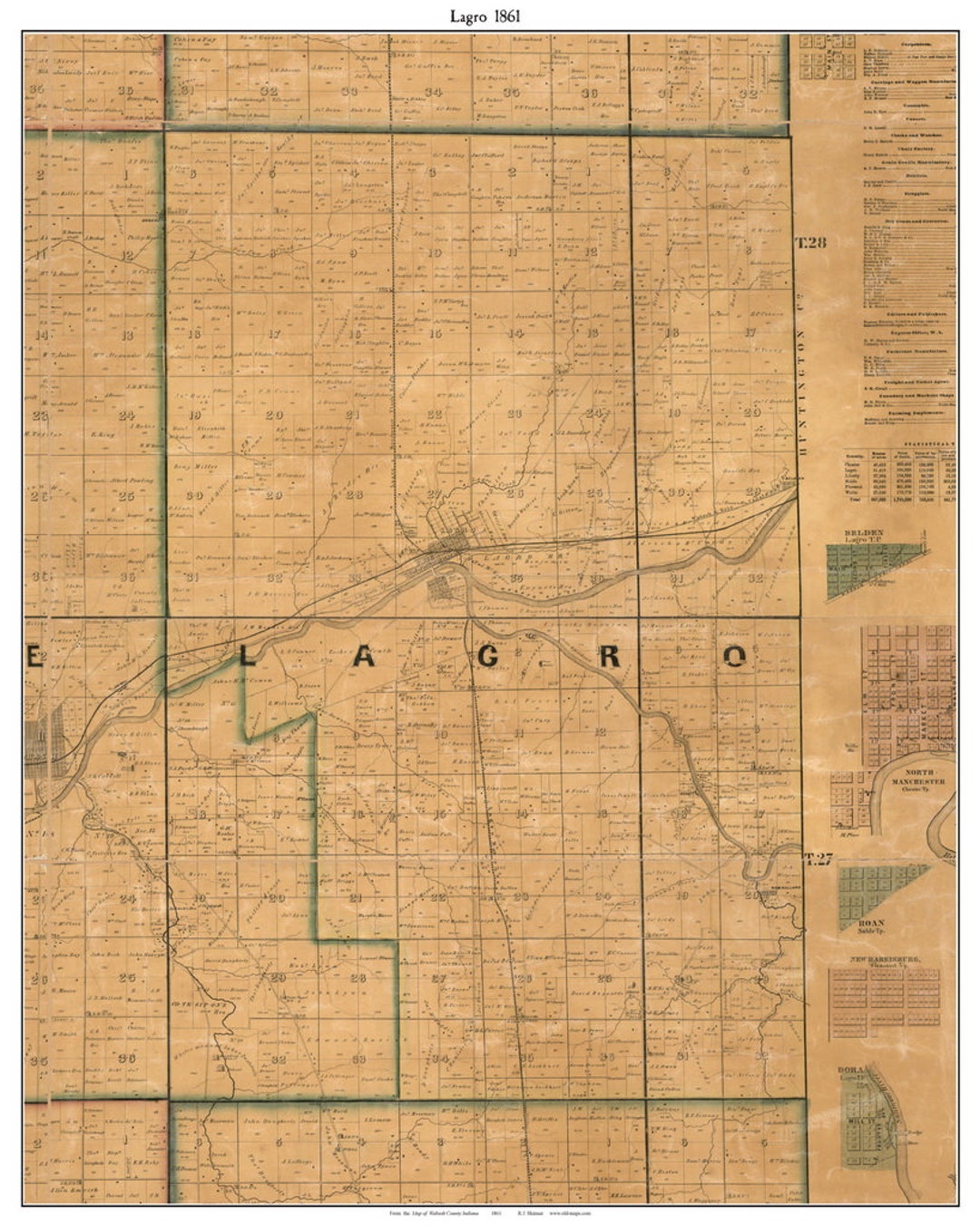 Chester 1861 Old Town Map With Homeowner Names Indiana - Reprint ...