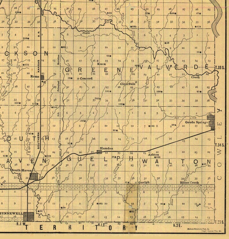 Summer County Kansas 1892 Old Wall Map Reprint Landowner | Etsy