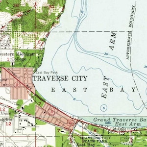 Grand Traverse Bay Michigan 1957 USGS Old Topo Map Custom Composite ...