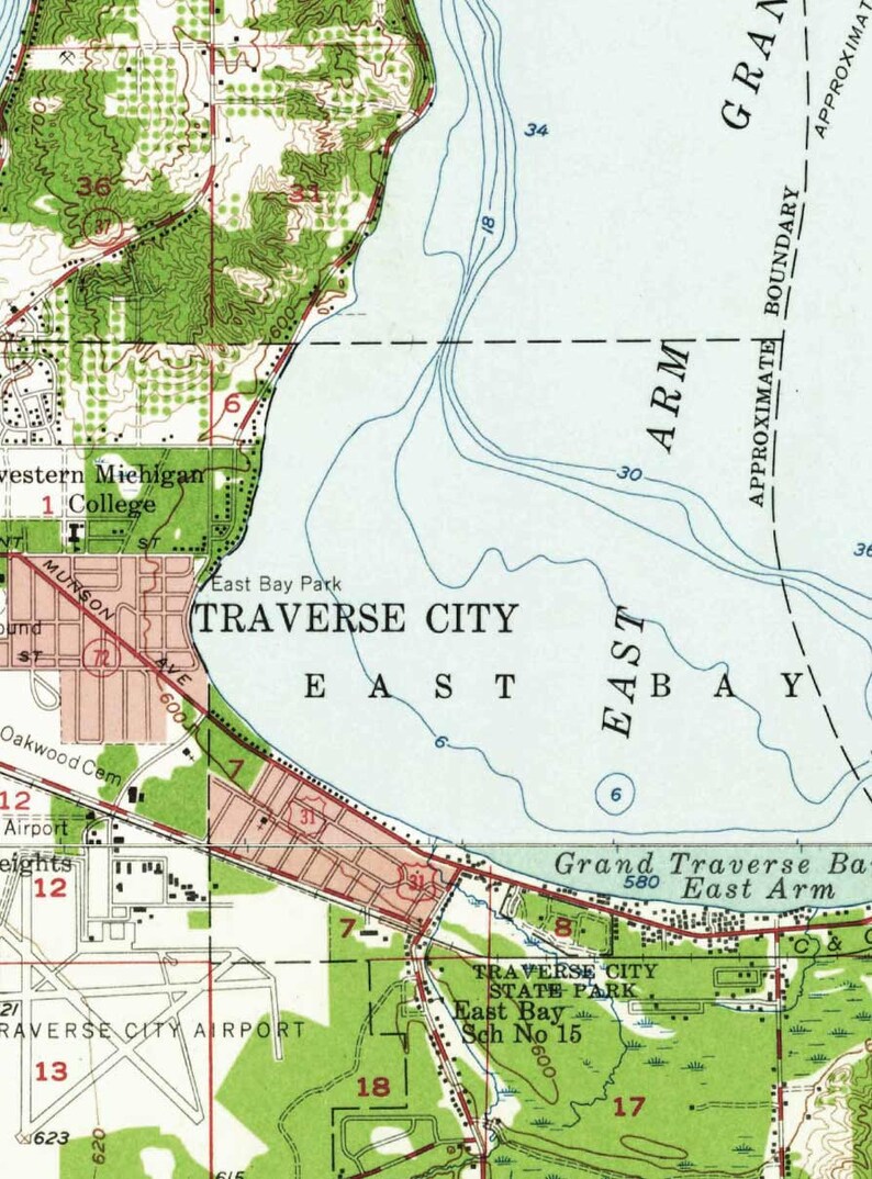 Grand Traverse Bay Michigan 1957 USGS Old Topo Map Custom Composite ...