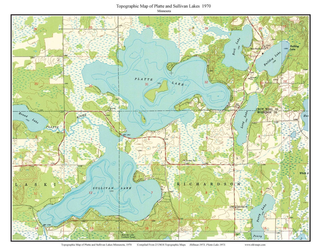 Platte and Sullivan Lakes - Ca. 1970 Map - Old Topographic USGS Custom ...