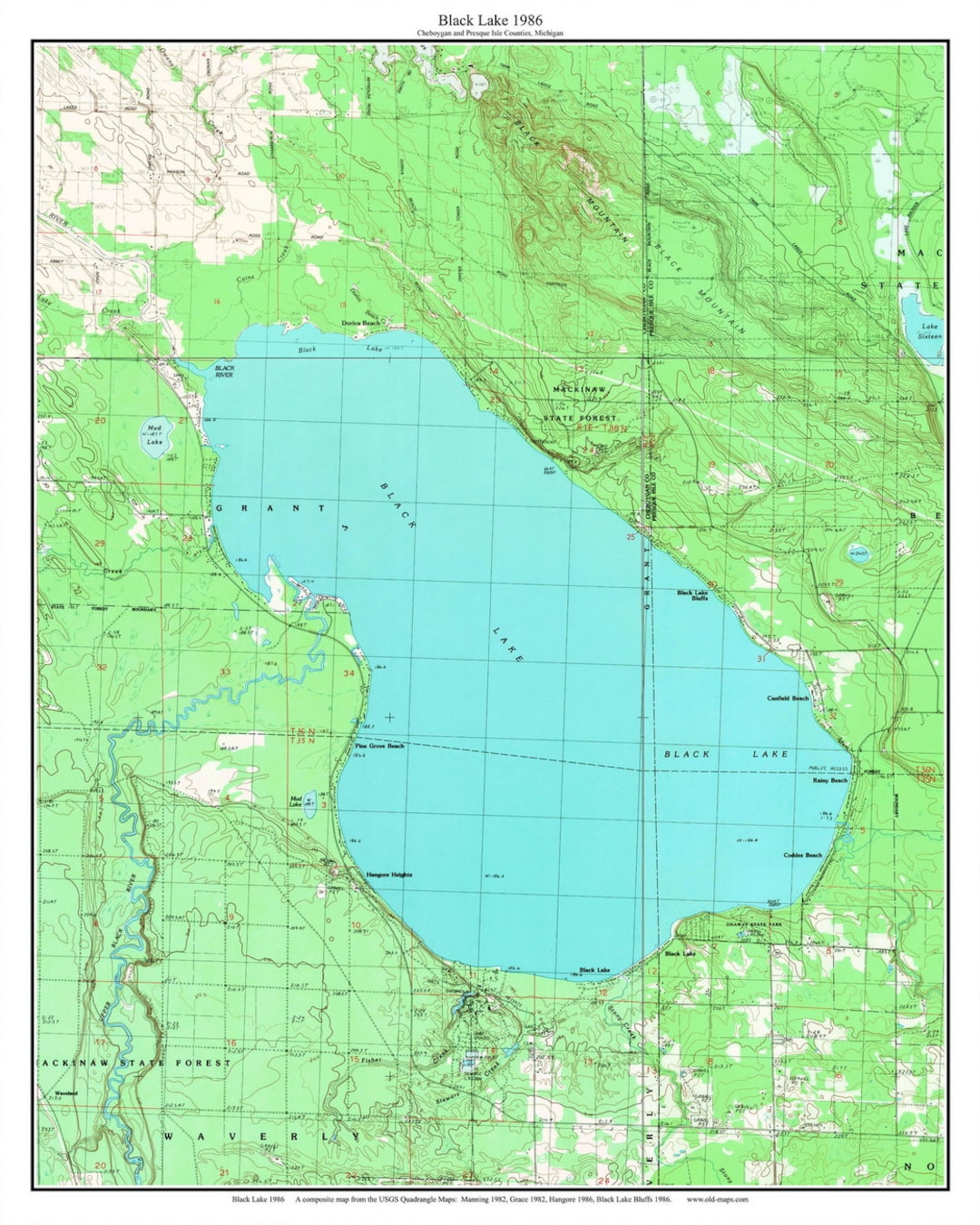 Black Lake - 1986 Map - Cheboygan and Presque Isle Counties Michigan ...