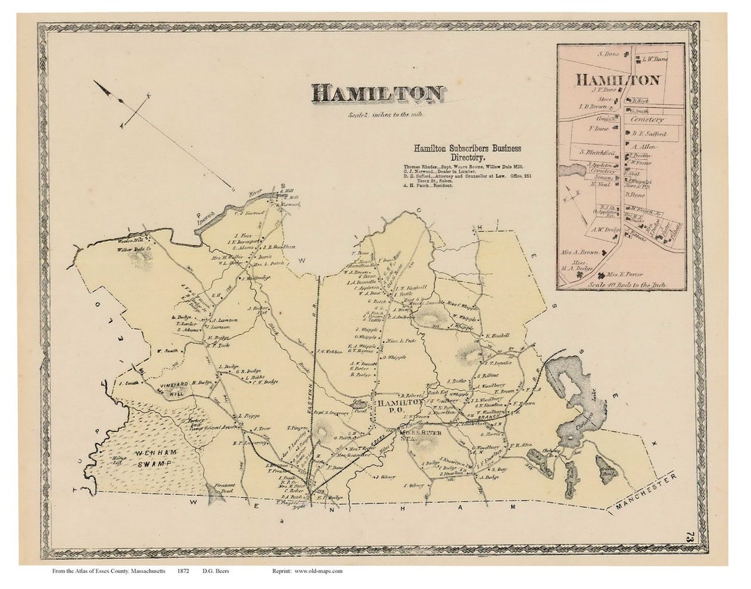 Hamilton 1872 - Old Town Map Reprint - Wenham Swamp, Essex County ...