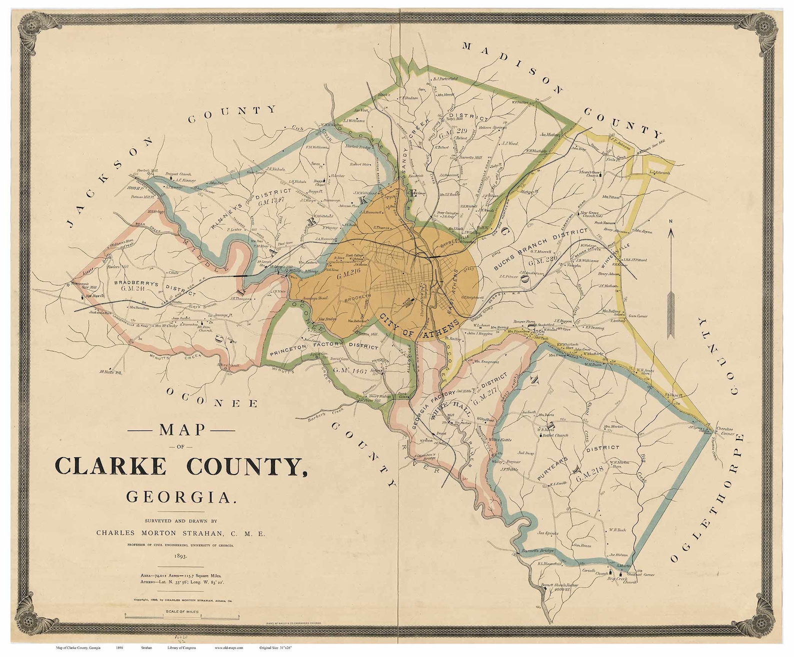 Clarke County Old 1898 Map Georgia Wall Map With Homeowner - Etsy UK