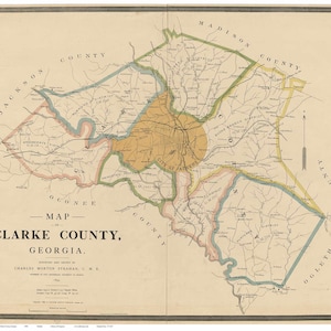 Clarke County Old 1898 Map Georgia - Wall Map With Homeowner Names ...
