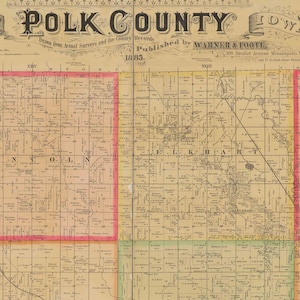 Polk County Iowa 1885 Old Wall Map With Landowner Names Farm Lines ...