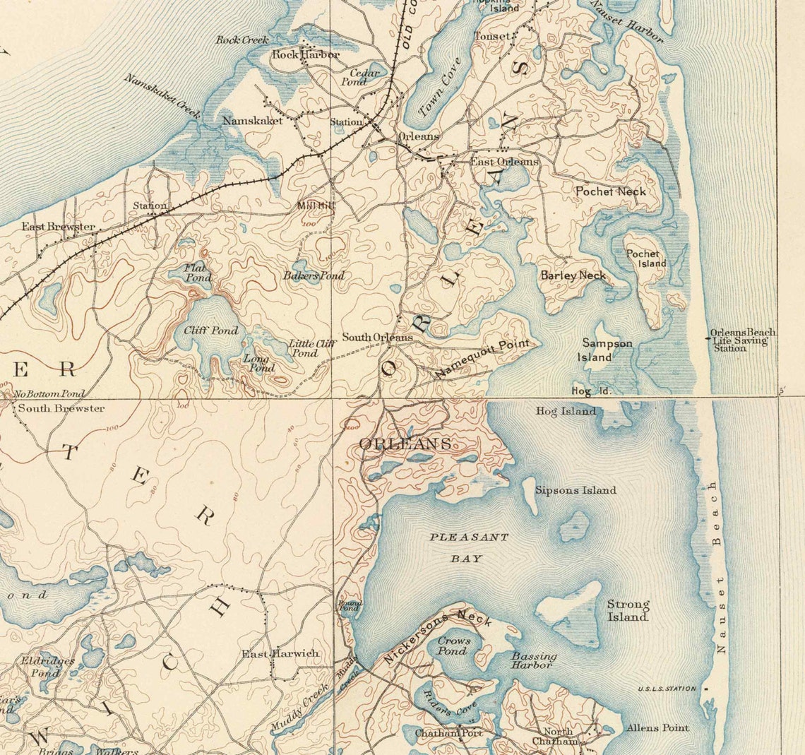 Cape Cod 1890 USGS Old Topographic Map Reprint Custom | Etsy