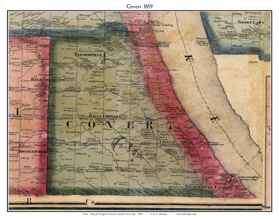 Covert 1859 Old Town Map With Homeowner Names New York Seneca Lake ...
