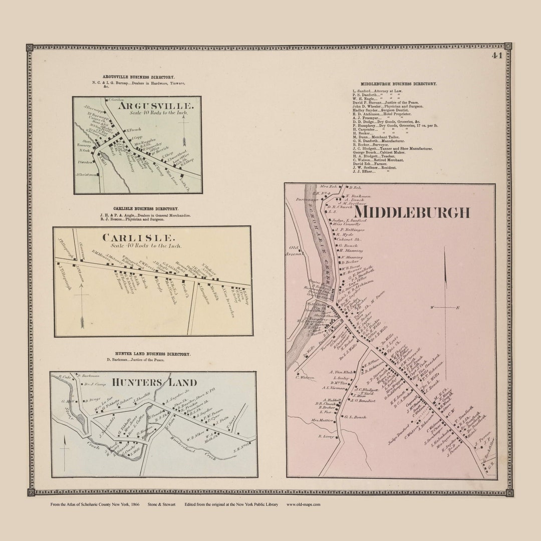 Argusville 1866 Map Homeowner Names Reprint Schoharie Co Beers Atlas ...