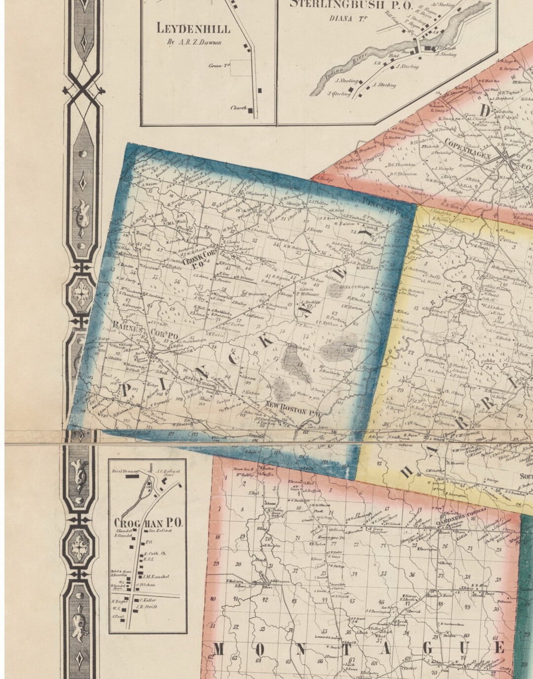 Pinckney 1857 Old Town Map With Homeowner Names New York Barnes Corners ...