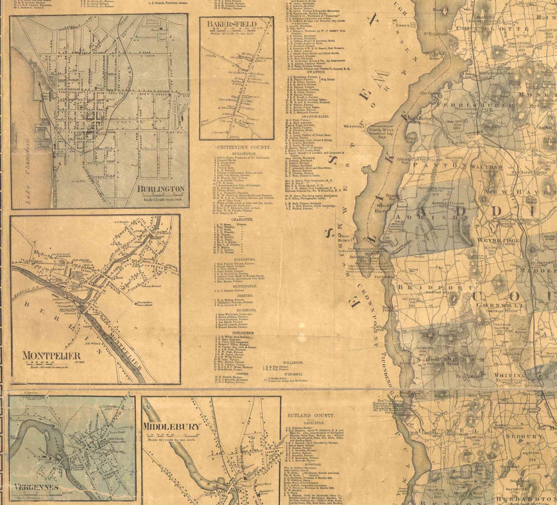 Vermont 1860 State Map - Walling Reprint - Etsy
