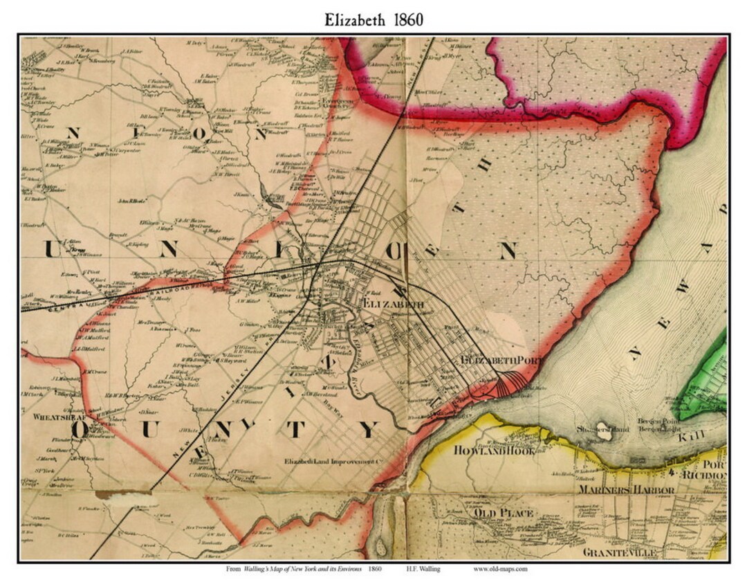 Elizabeth, NJ 1860 Map With Homeowner Names - Custom Reprint NYC ...